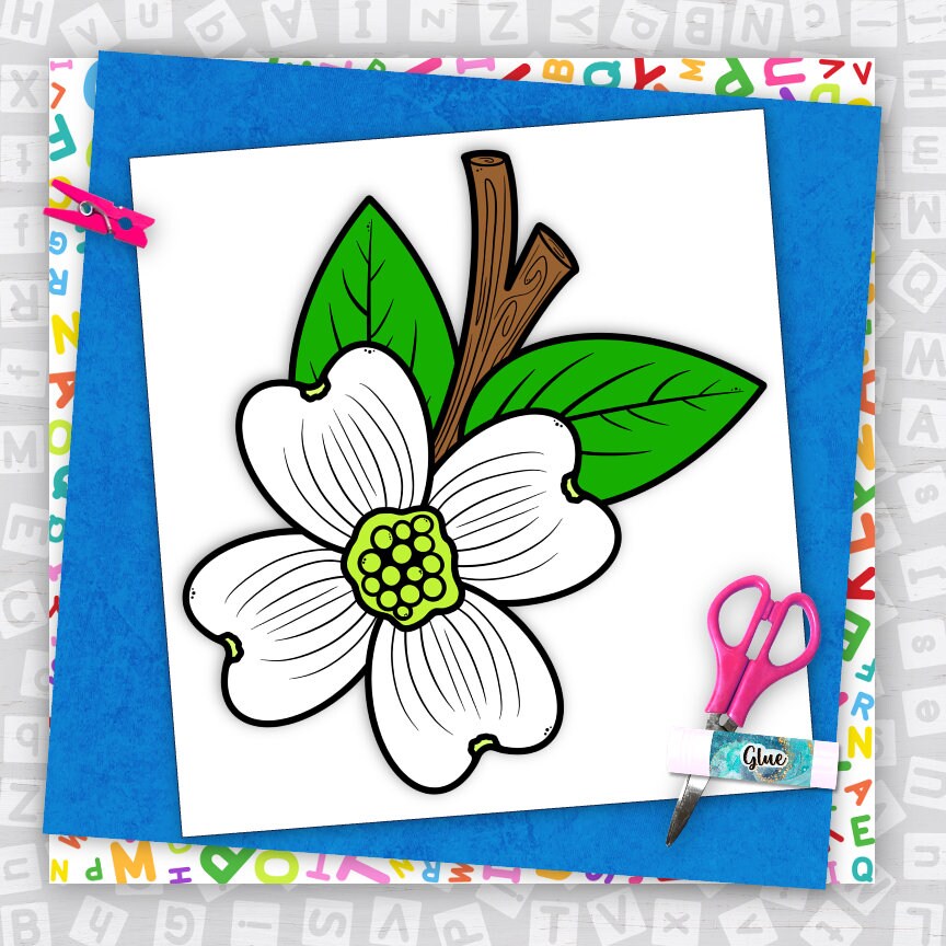 State Symbols Dogwood Tree Craft, Printable Kids Template, Spring ...