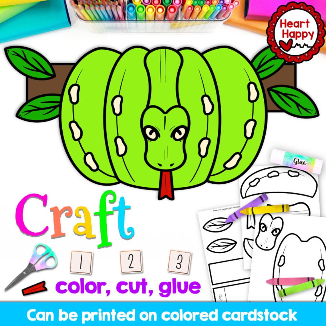 Snake Craft, Kids Green Tree Python Printable Craft Template ...