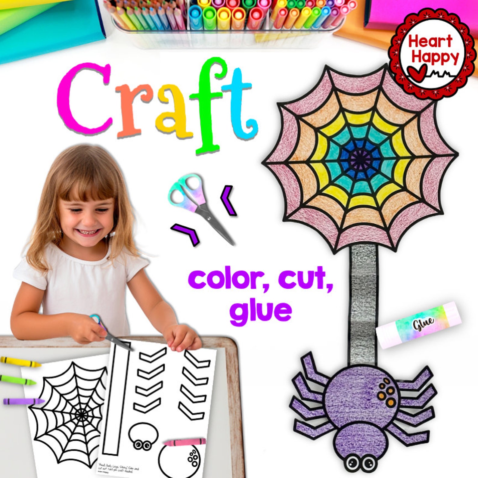 Spider Craft, Kids Printable Craft Template, Halloween Craft, Fall ...