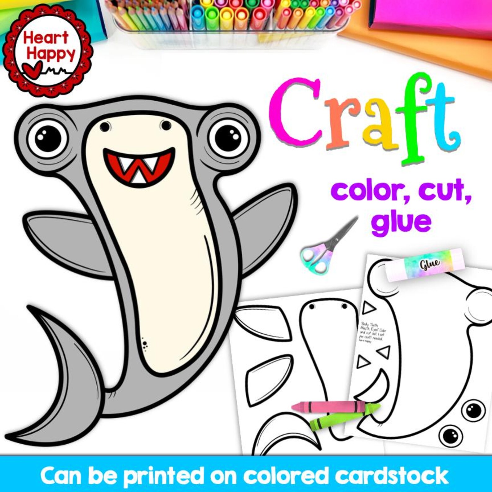 Hammerhead Shark Craft, Kids Printable Craft Template, Ocean Animals ...