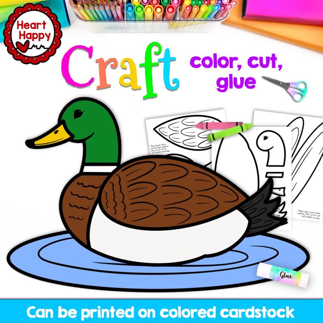Duck Craft, Kids Printable Craft Template, Pond Animals, Farm Animals ...