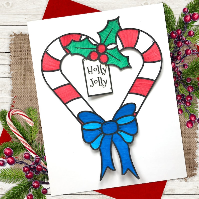 Candy Cane Wreath Kids Printable Holiday Craft Template, Winter Craft ...