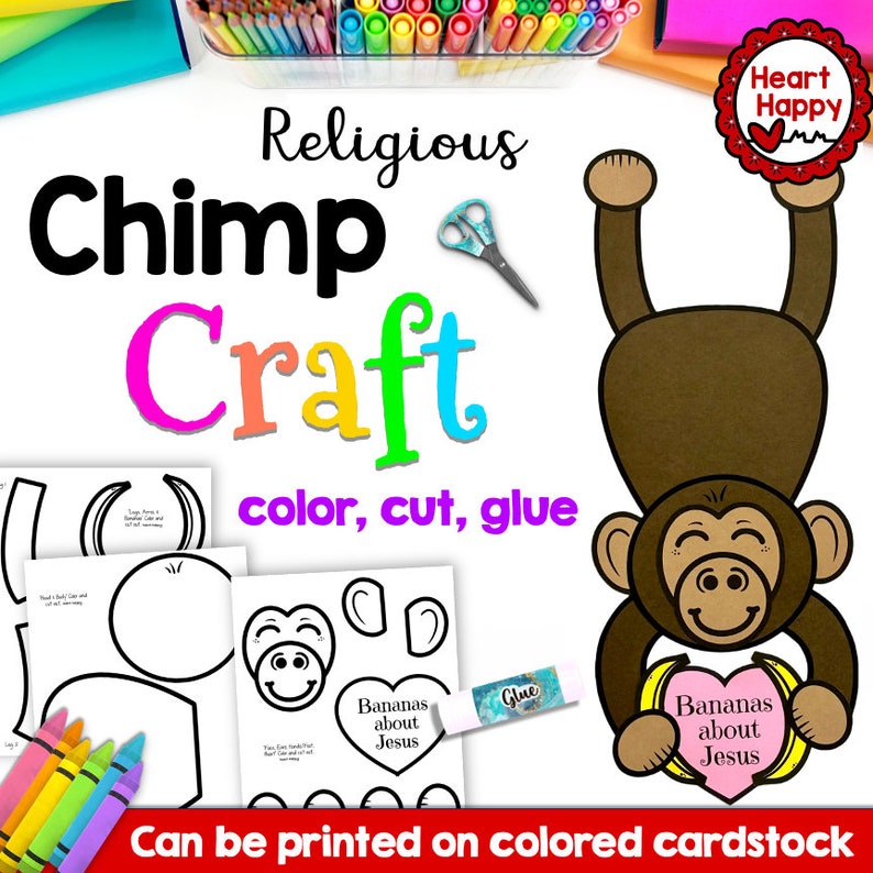Religious Kids Printable Craft Template, Chimpanzee Craft, Valentines ...