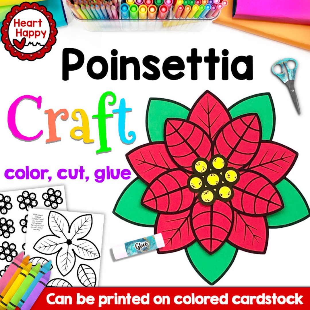 Poinsettia Kids Printable Craft Template, Winter Craft, Christmas Paper ...