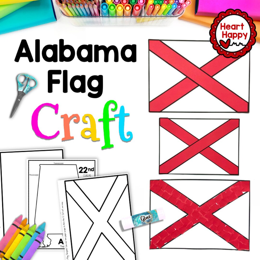 Alabama Flag Craft, Kids Printable Craft Template, Alabama State ...