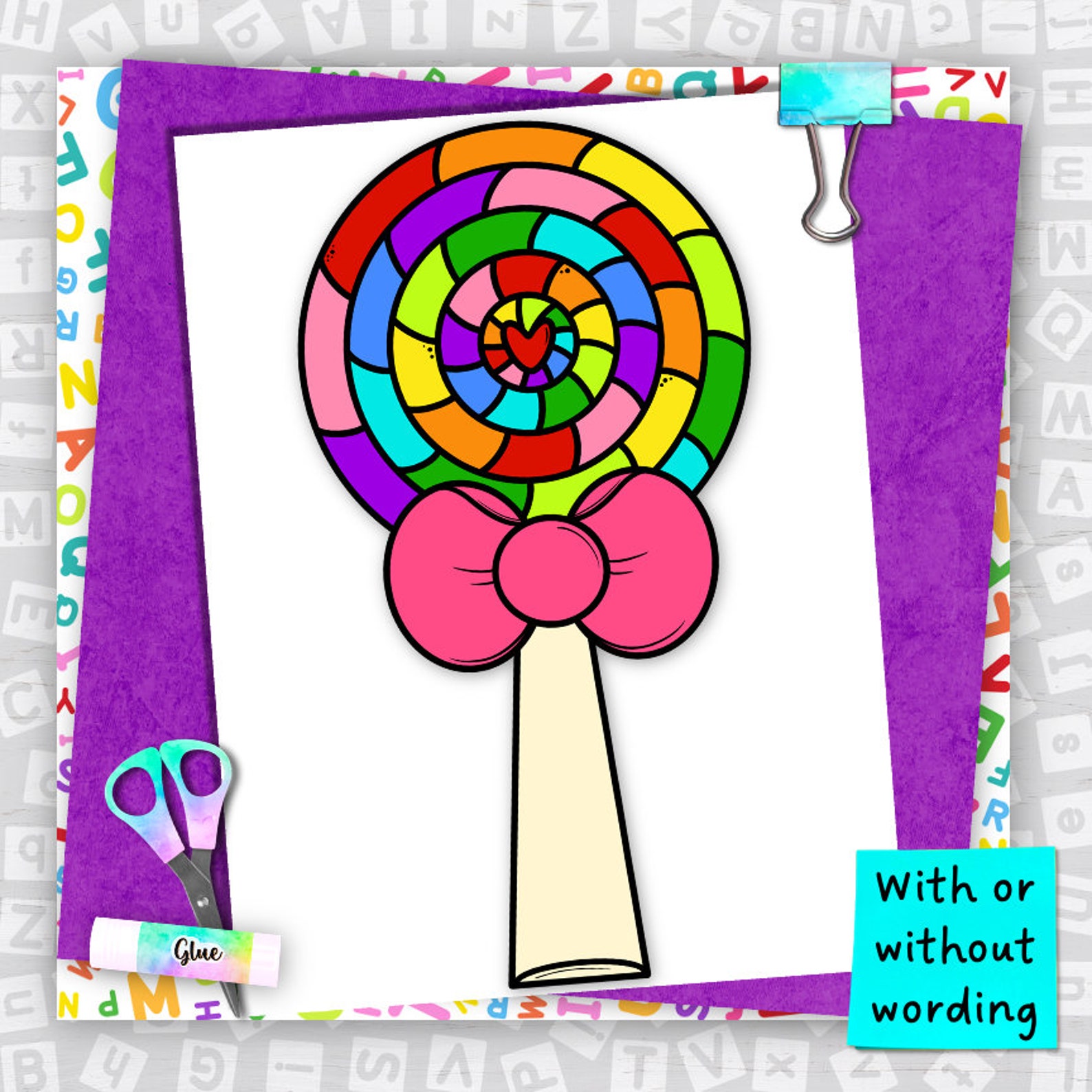 Lollipop Craft, Kids Printable Craft Template, Valentines, Teacher ...