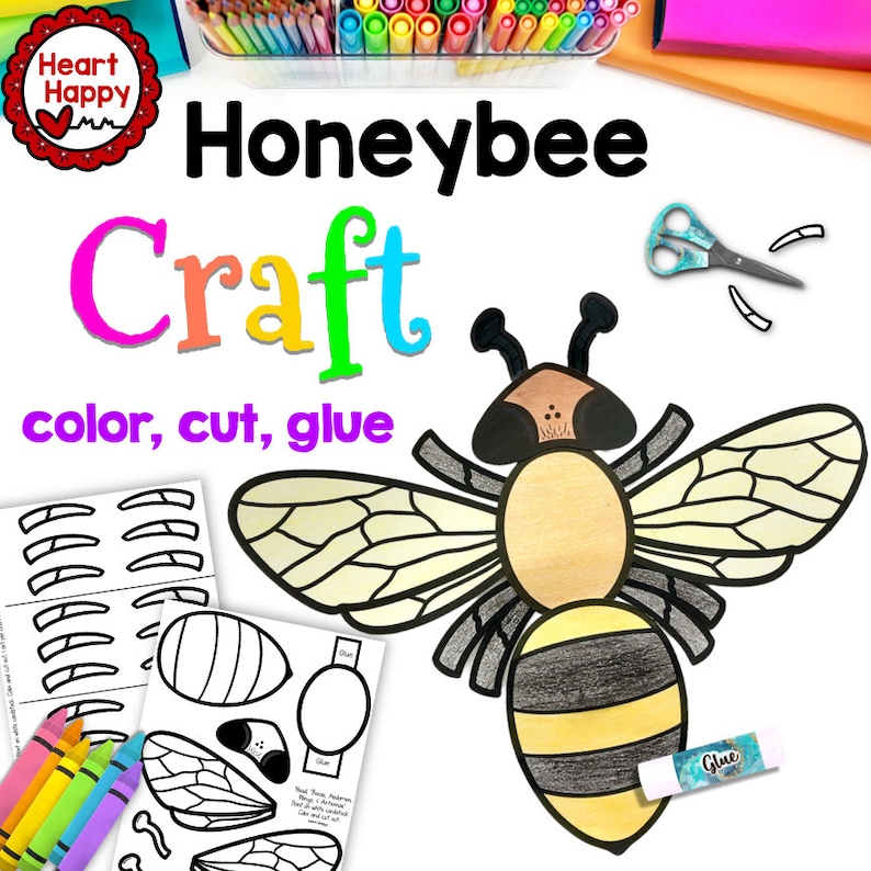 Printable Kids Honeybee Craft Template, Bug Craft, Insect Craft, Spring ...