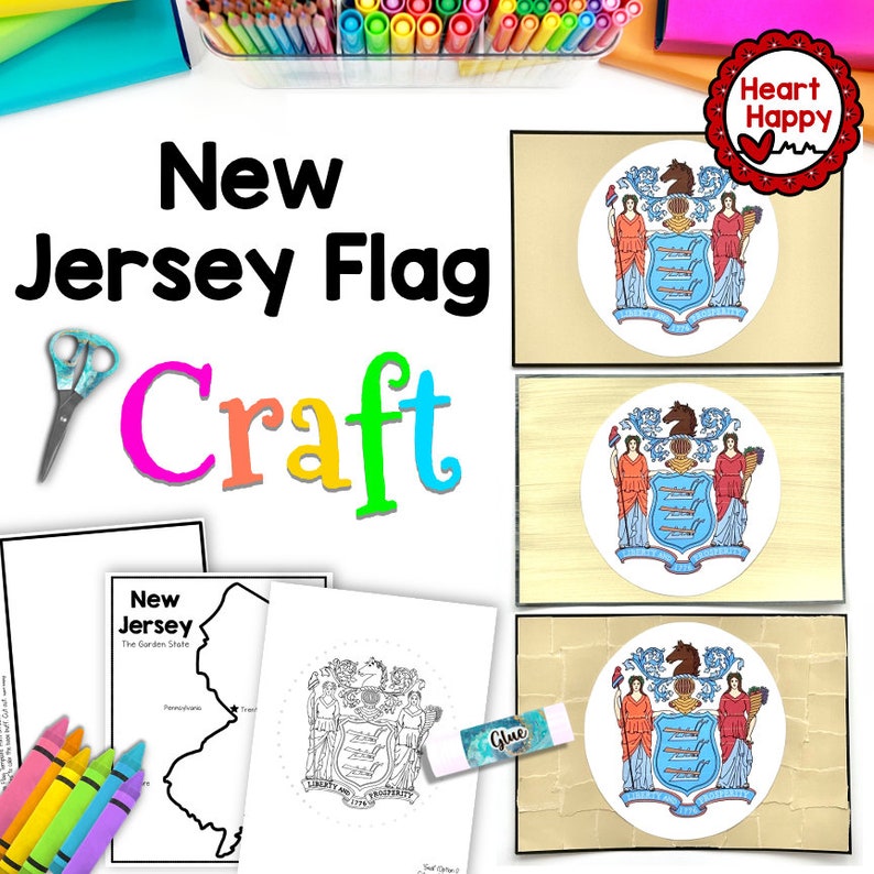 New Jersey Flag Craft, Kids Printable Craft Template, New Jersey State ...