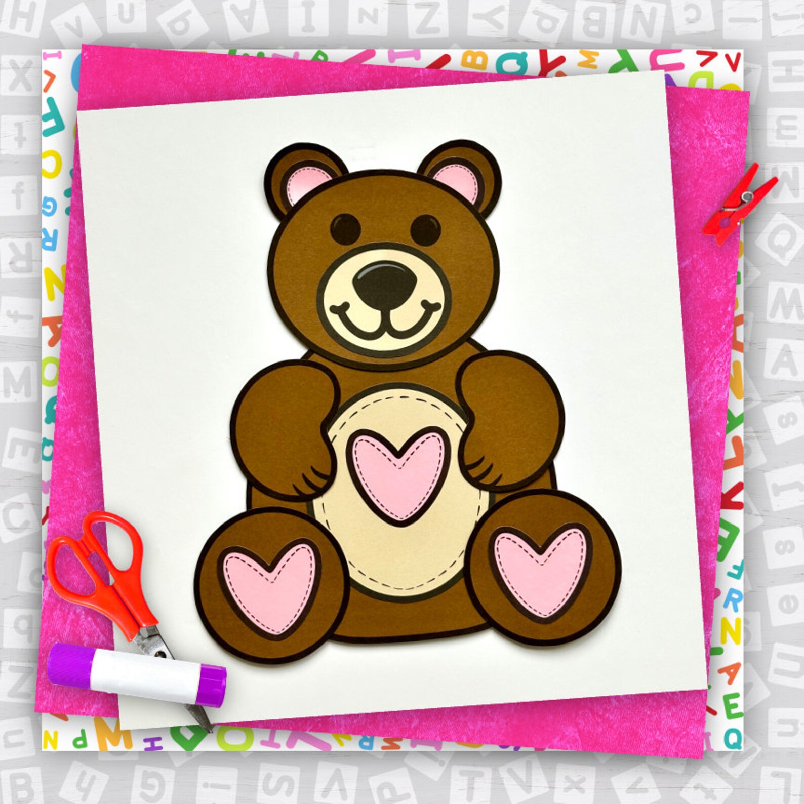 Teddy Bear Kids Printable Craft Template, Valentine's Craft, Mother's ...