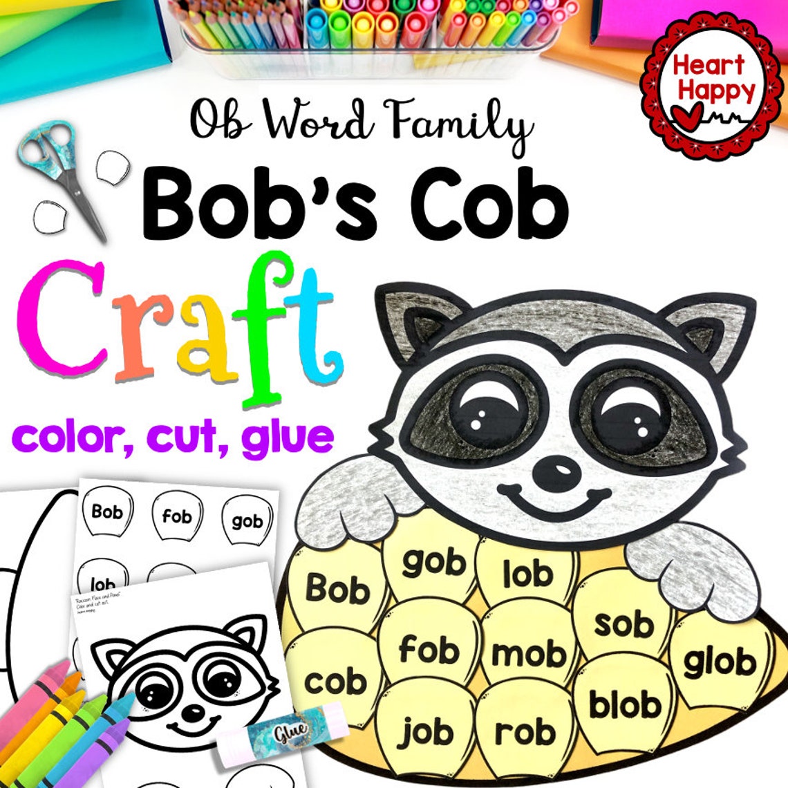Bob's OB on the Cob,short O Craft,ob Word Family Craft,printable Kids ...