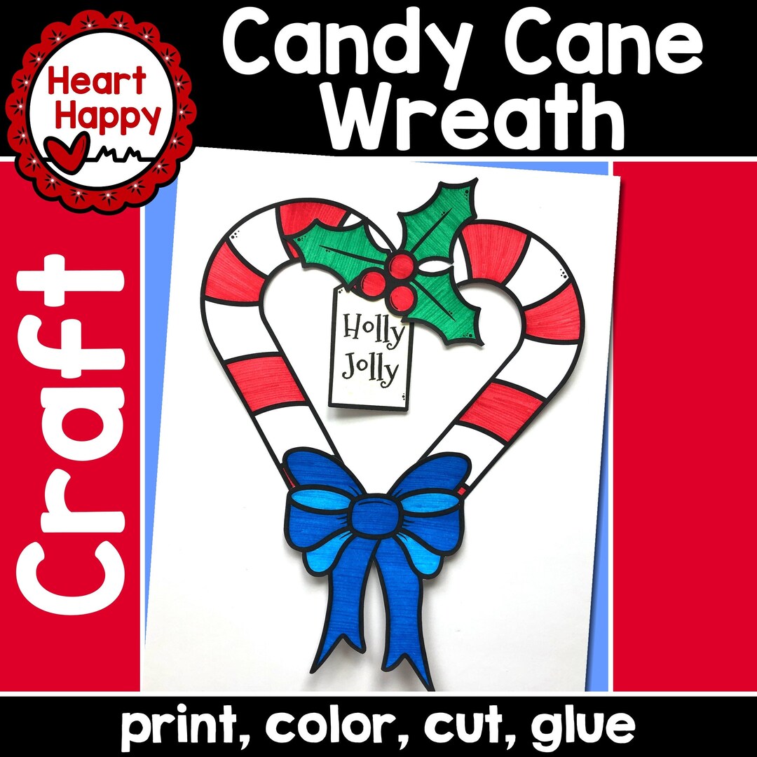 Candy Cane Wreath Kids Printable Holiday Craft Template - Etsy