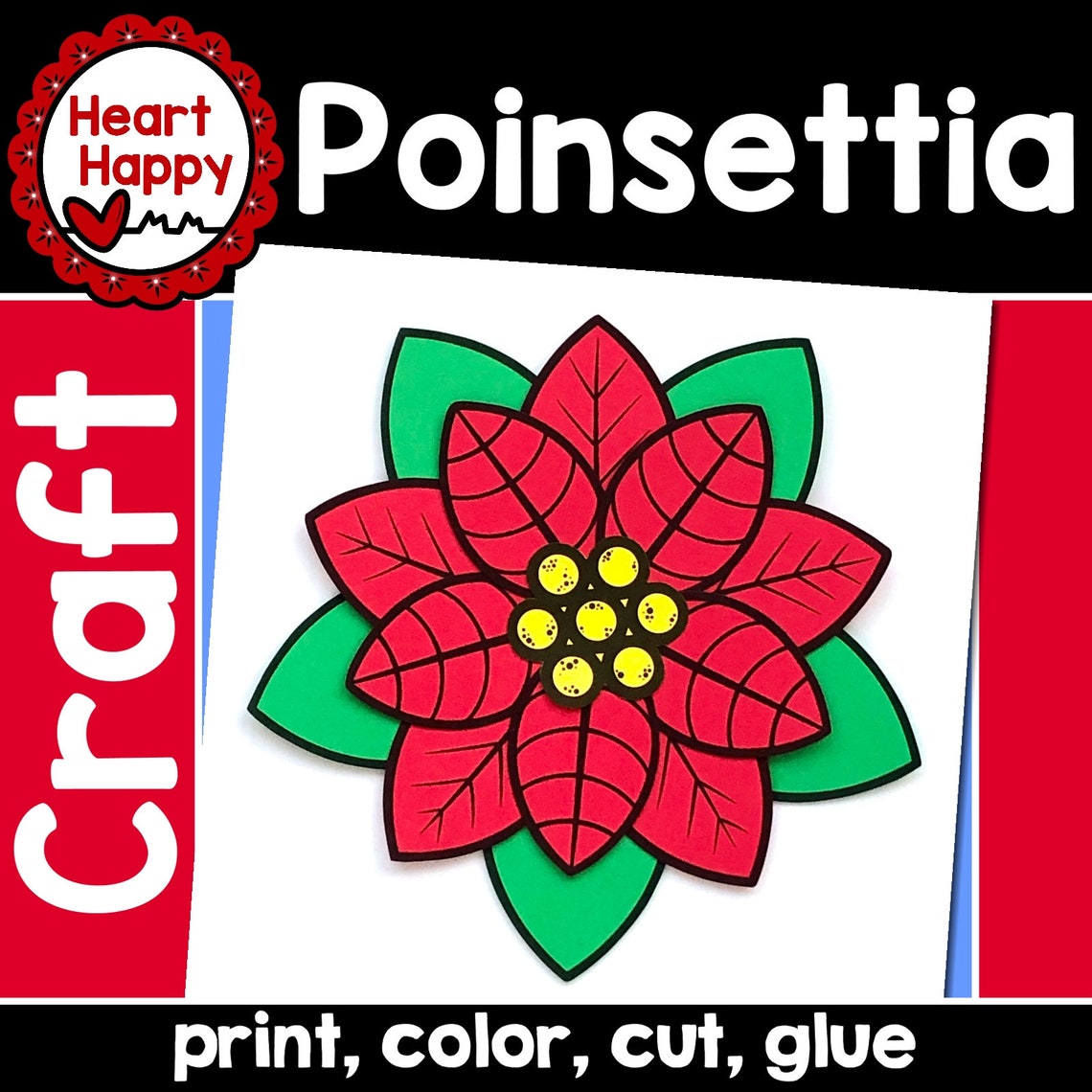 Poinsettia Kids Printable Craft Template Winter Craft - Etsy
