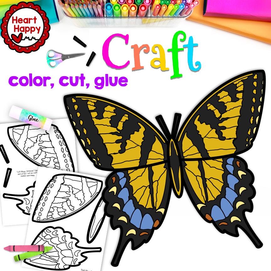Butterfly Craft, Kids Printable Craft Template, Spring Craft, State ...