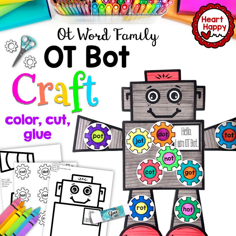 OT Bot, Short O Craft, OT Word Family Craft, Printable Kids Craft ...