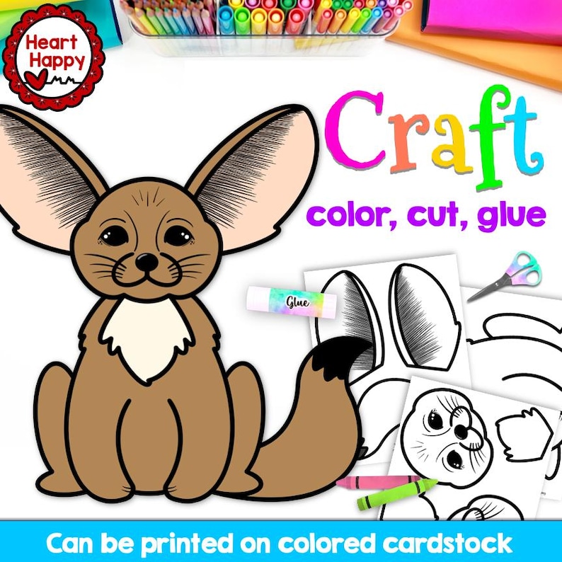 Fennec Fox Craft, Kids Printable Craft Template, Desert Animals, Letter ...