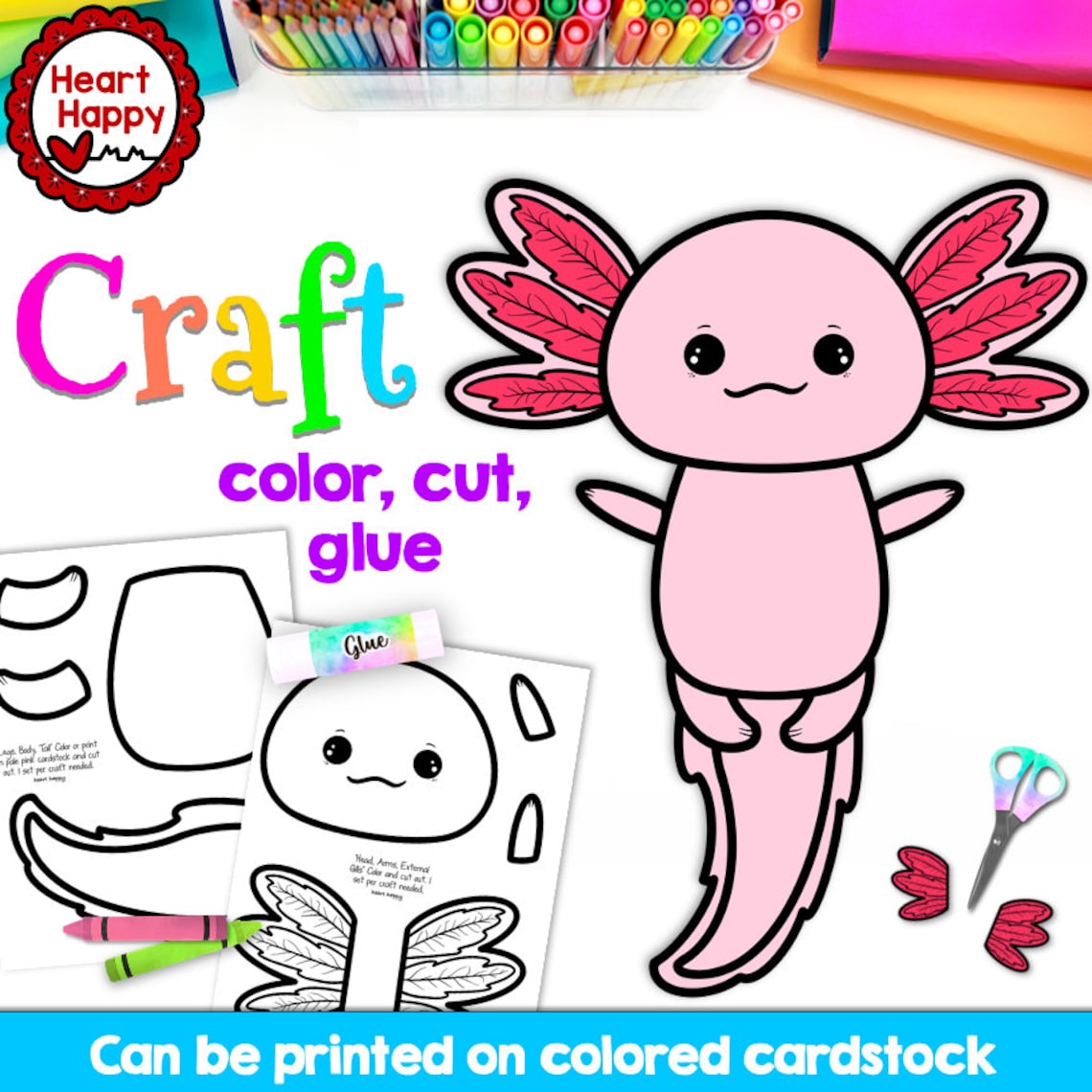 Axolotl Craft, Kids Printable Craft Template, Letter A, Amphibians ...