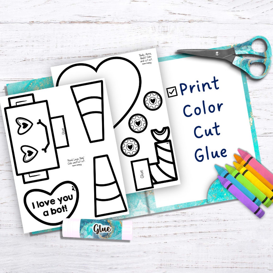 Valentine's Robot Kids Printable Craft Template, Robot Craft, Mother's ...
