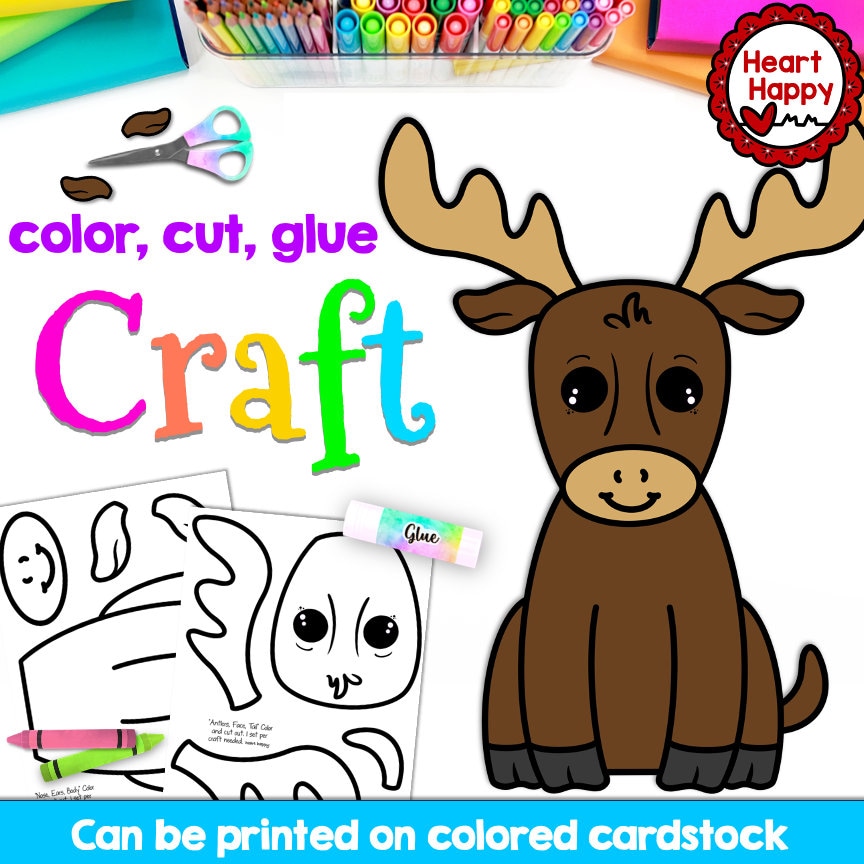 Moose Craft, Printable Kids Craft Template, Forest Animals, Woodland ...