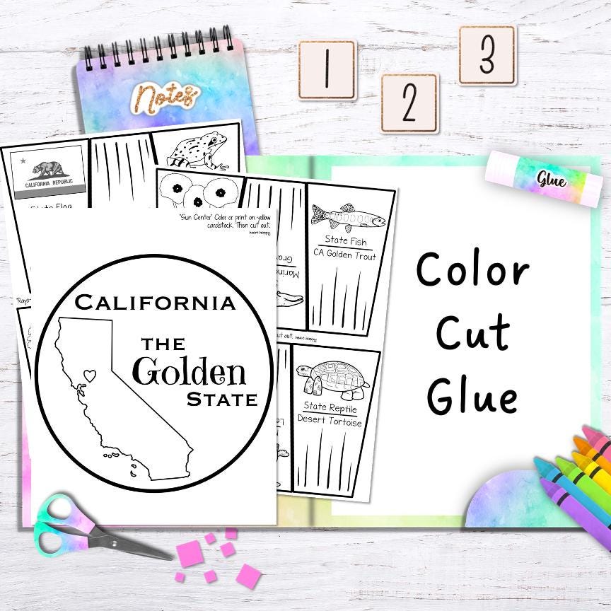 California State Symbols, Kids Printable Craft Template, 50 States, US ...