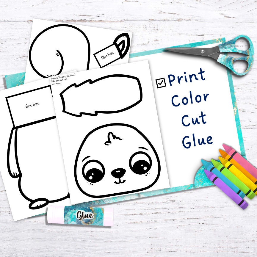 Printable Kids Squirrel Craft, Fall Autumn Harvest Craft, Homeschool ...