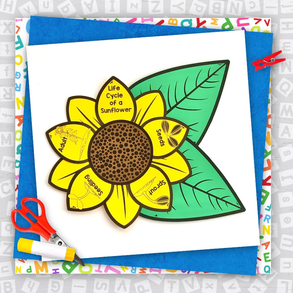 Sunflower Life Cycle Craft, Kids Printable Craft Template, Fall Craft ...