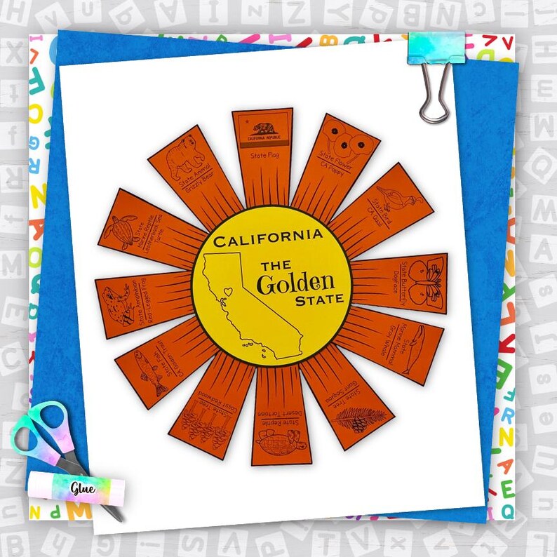 California State Symbols, Kids Printable Craft Template, 50 States, US ...