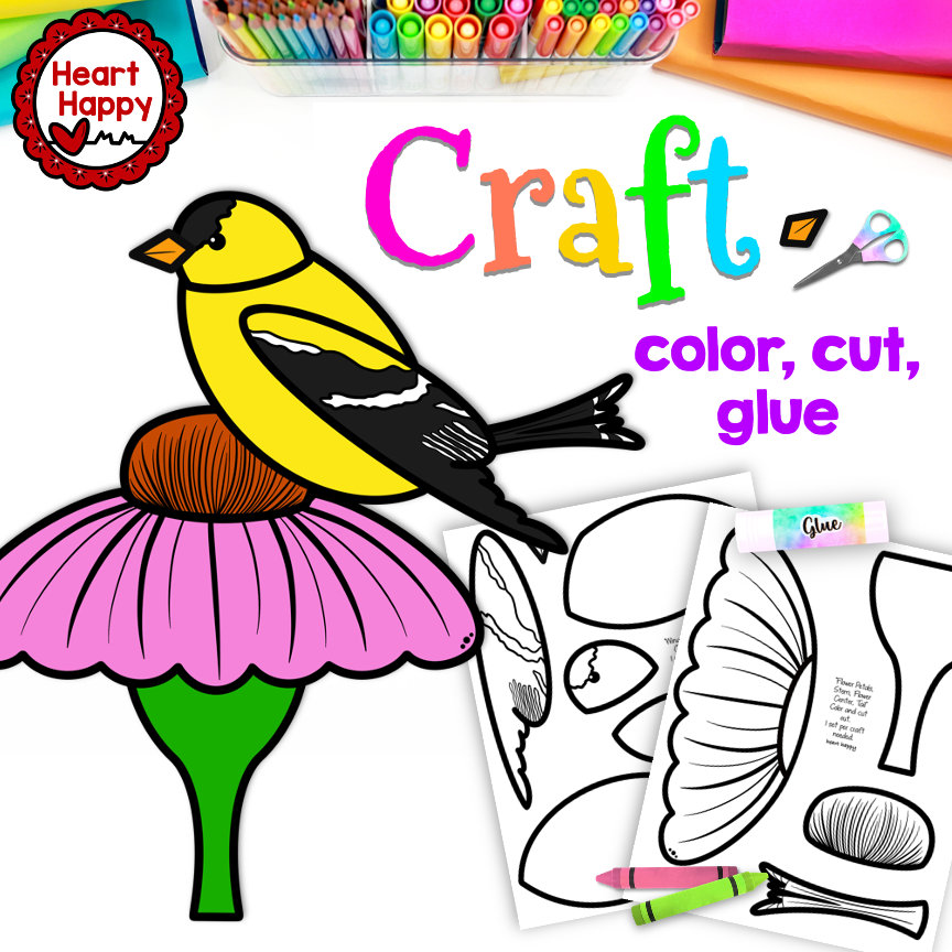 Goldfinch Bird Craft, Kids Printable Craft Template, State Symbols ...