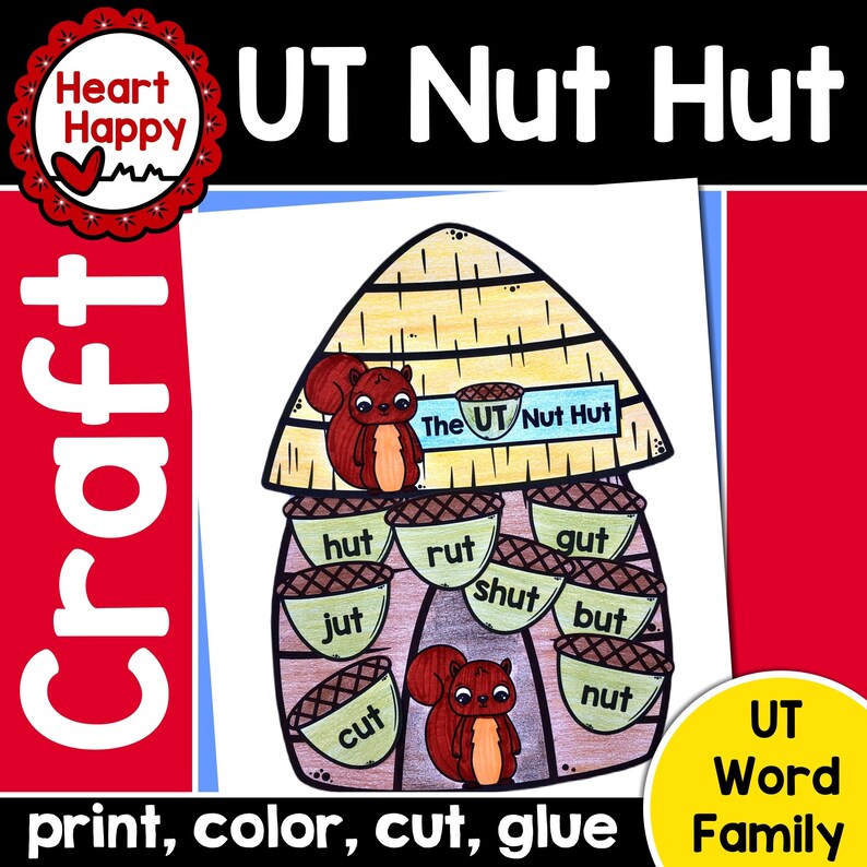 UT Nut Hut Short U Craft UT Word Family Craftprintable Kids - Etsy