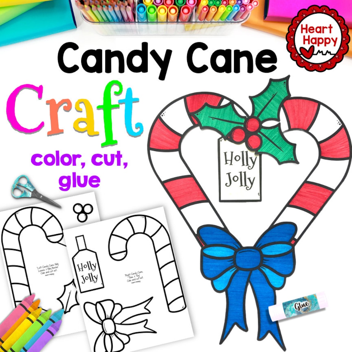 Candy Cane Wreath Kids Printable Holiday Craft Template, Winter Craft ...