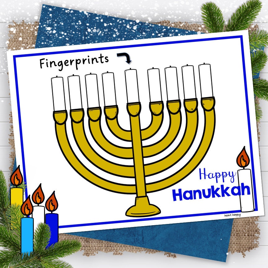 Hanukkah Kids Printable Craft Template, Menorah Craft, Fingerpainting ...