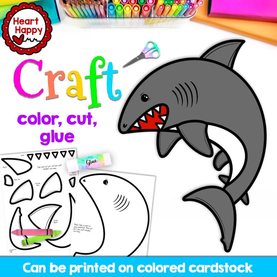 Shark Craft, Kids Printable Craft Template, Ocean Animals, Summer ...