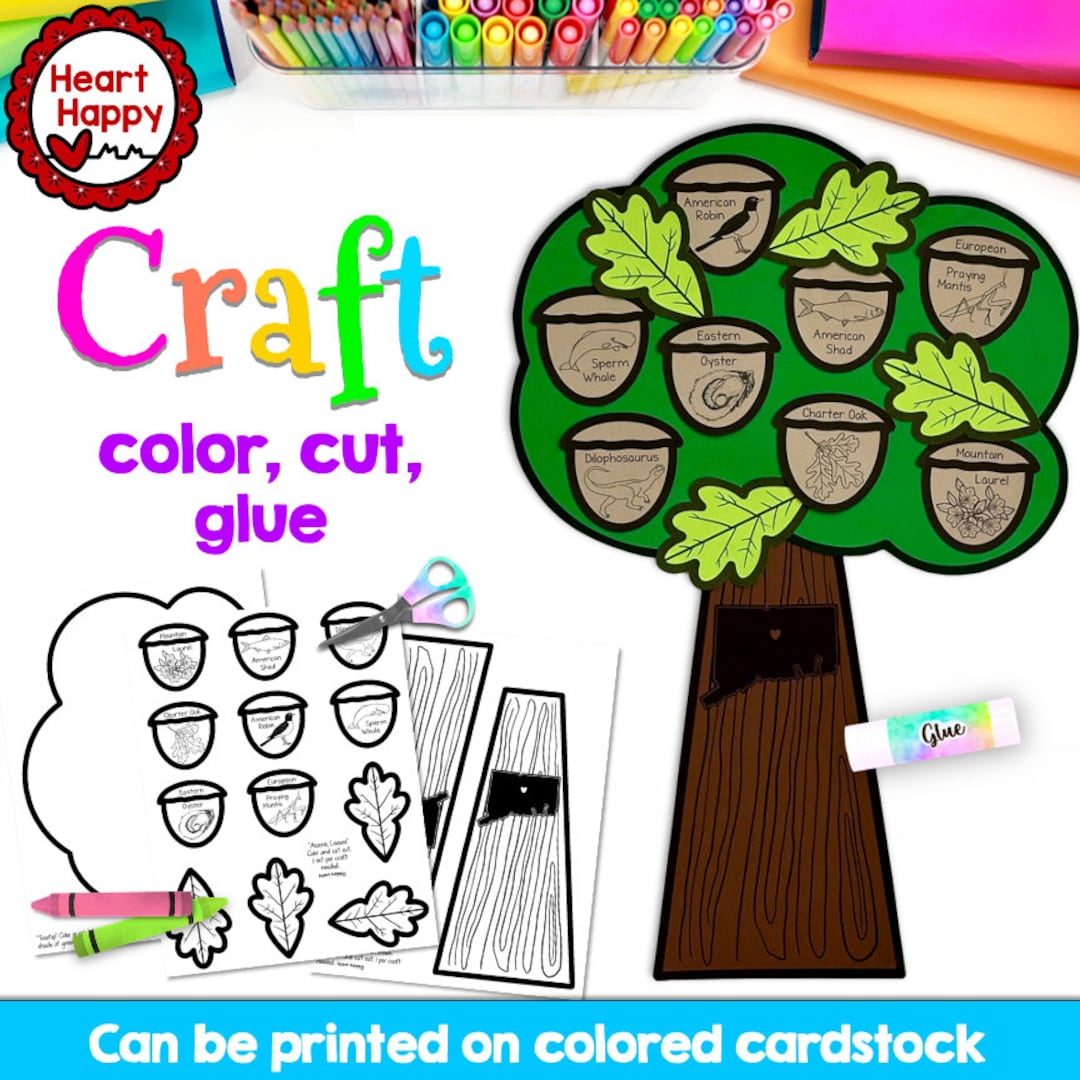 Connecticut State Symbols, Oak Tree, Kids Printable Craft Template ...