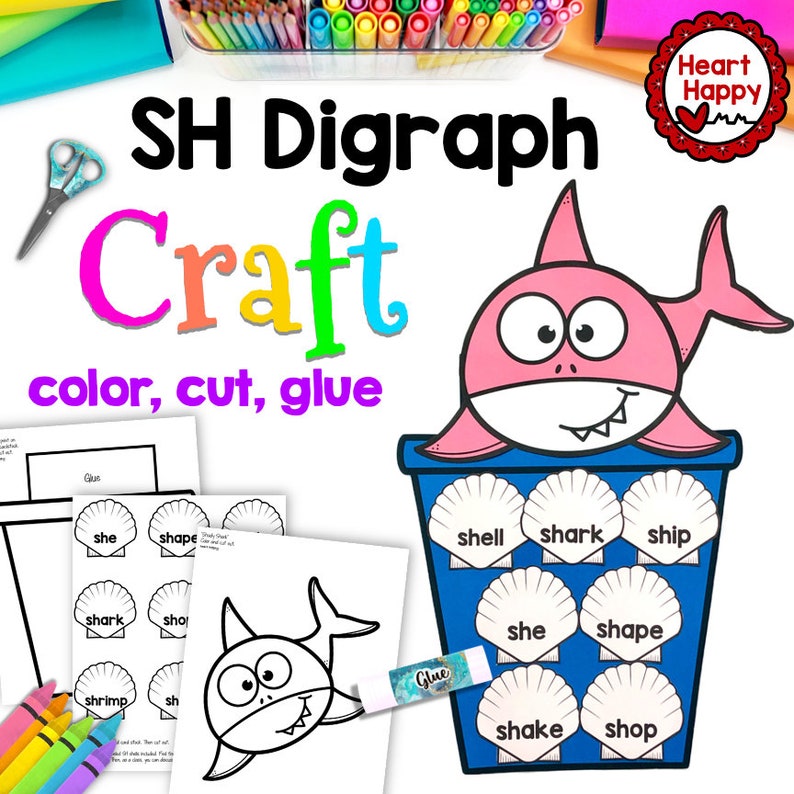 SH Digraph Craft, Kids Printable Craft Template, Shark Craft, Phonics ...