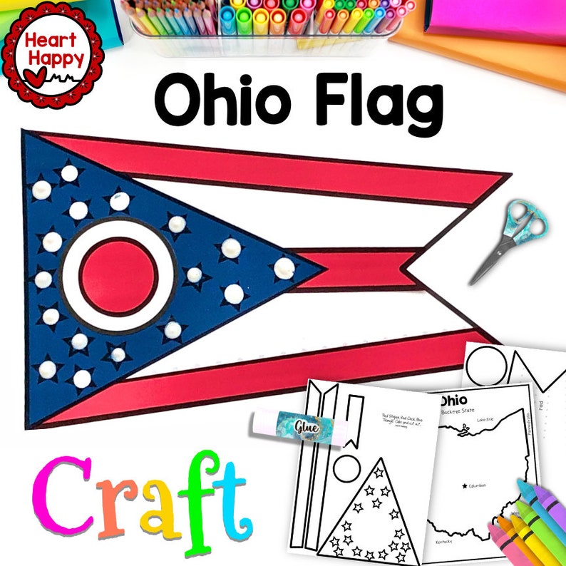 Ohio Flag Craft, Kids Printable Craft Template, Ohio State Symbols, 50 ...