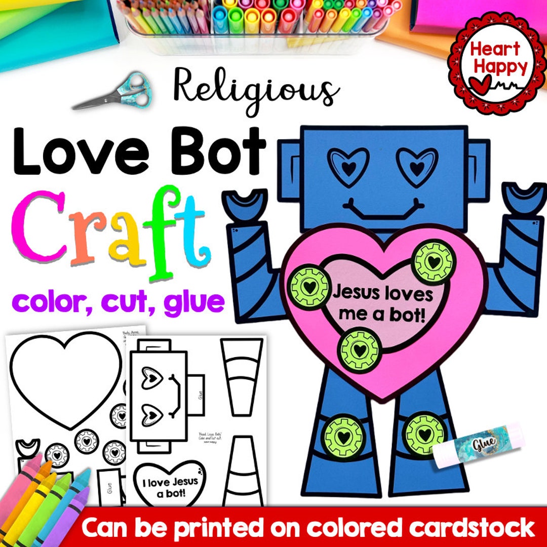 Valentine's Religious Robot Kids Printable Craft Template, Robot Craft ...