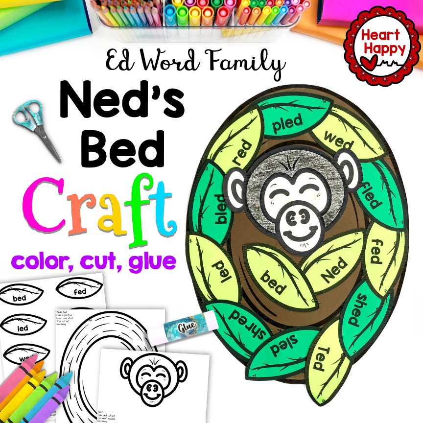 Ned's ED Bed,short E Craft,ed Word Family Craft, Printable Kids Craft ...