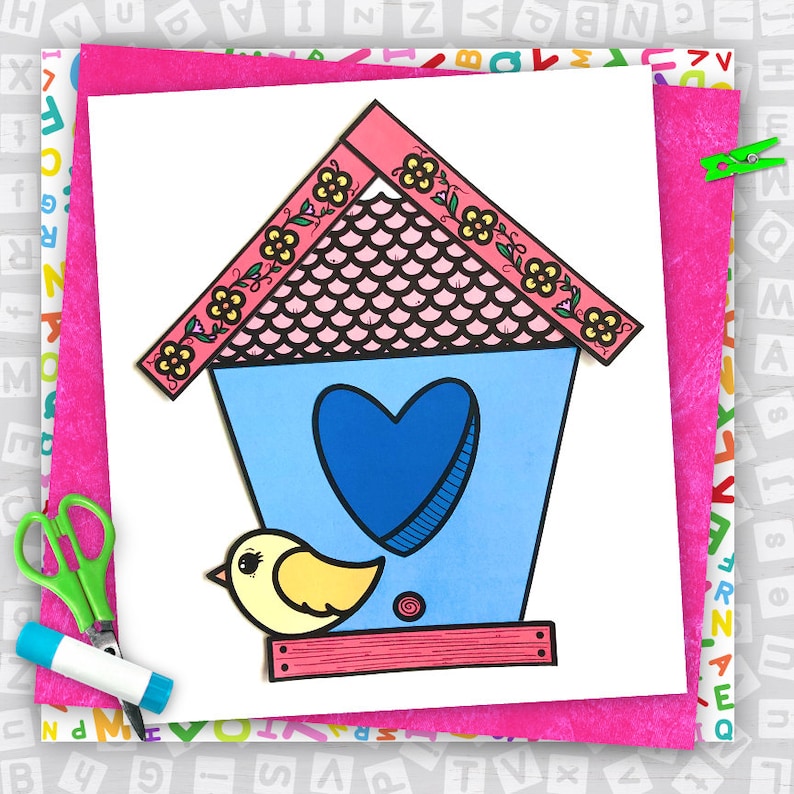 Printable Kids Birdhouse Craft Template, Garden Craft, Spring Craft ...