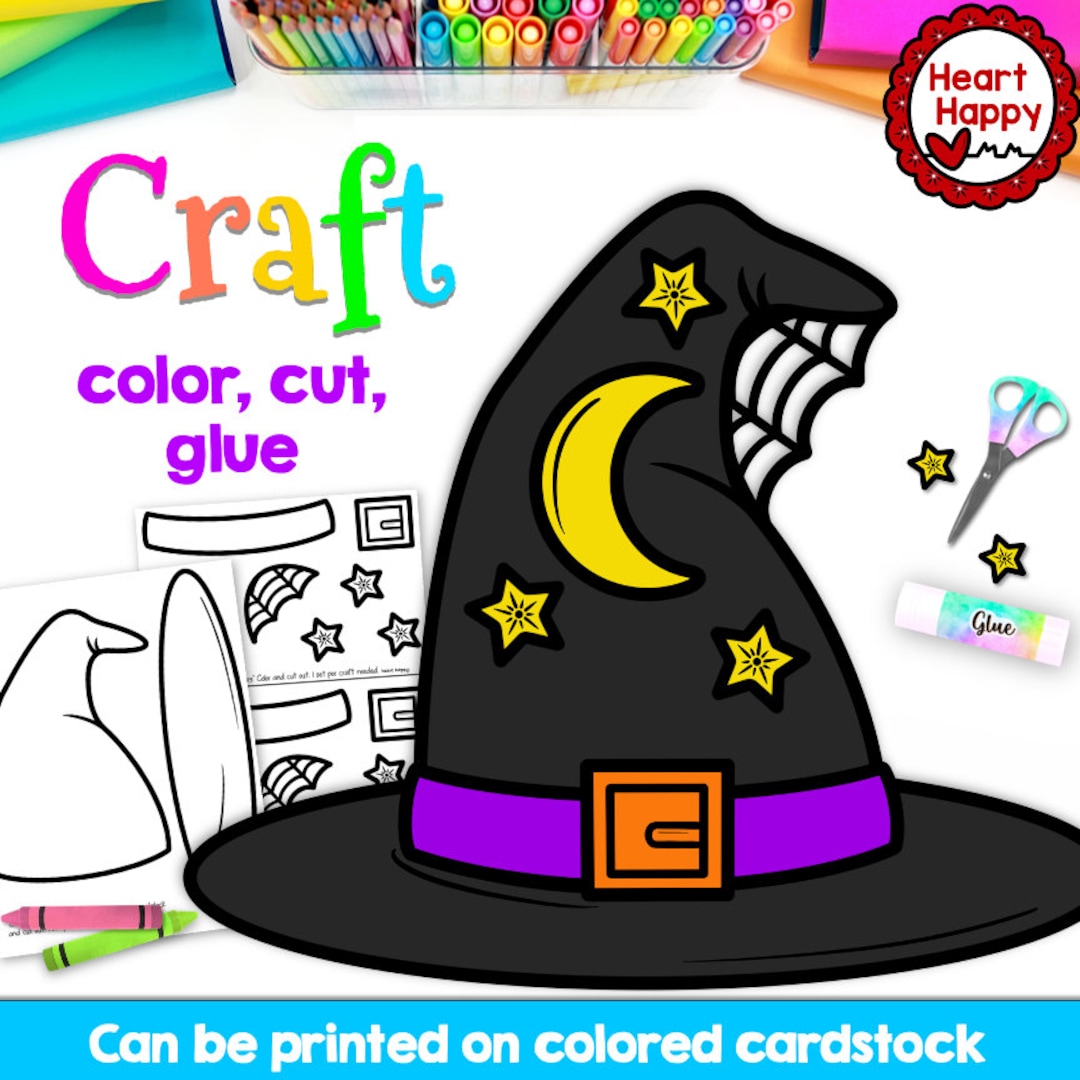 Halloween Witch Hat Craft, Kids Printable Craft Template, Fall Craft ...