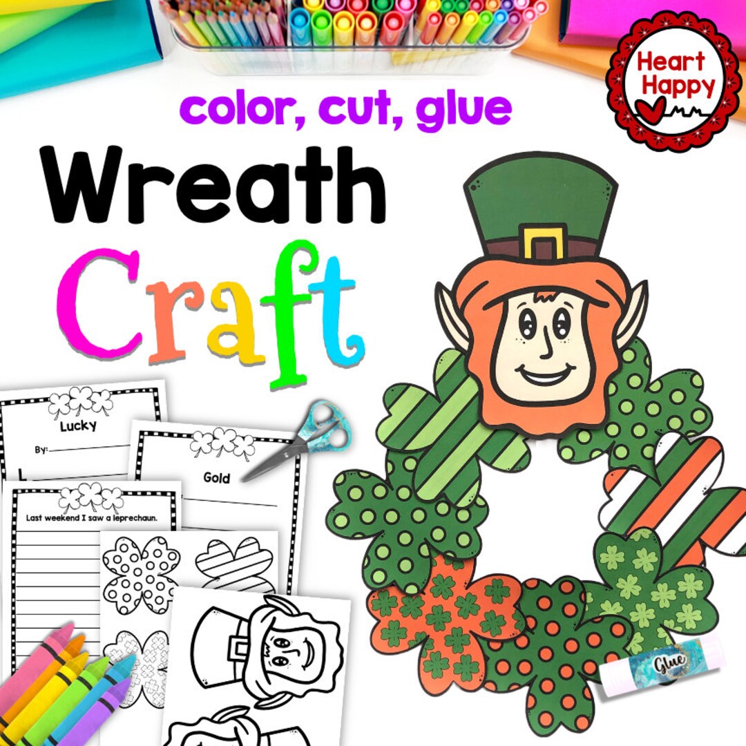 St Patricks Day Kids Printable Craft Template, Wreath Craft, Acrostic ...