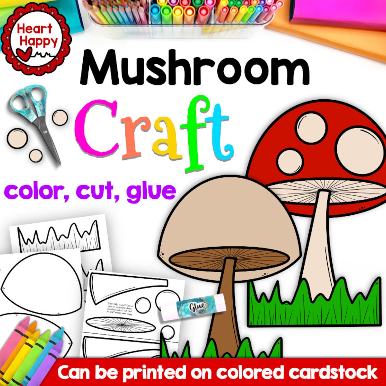 Mushroom Craft, Kids Printable Craft Template, Vegetable Craft, Fungi ...