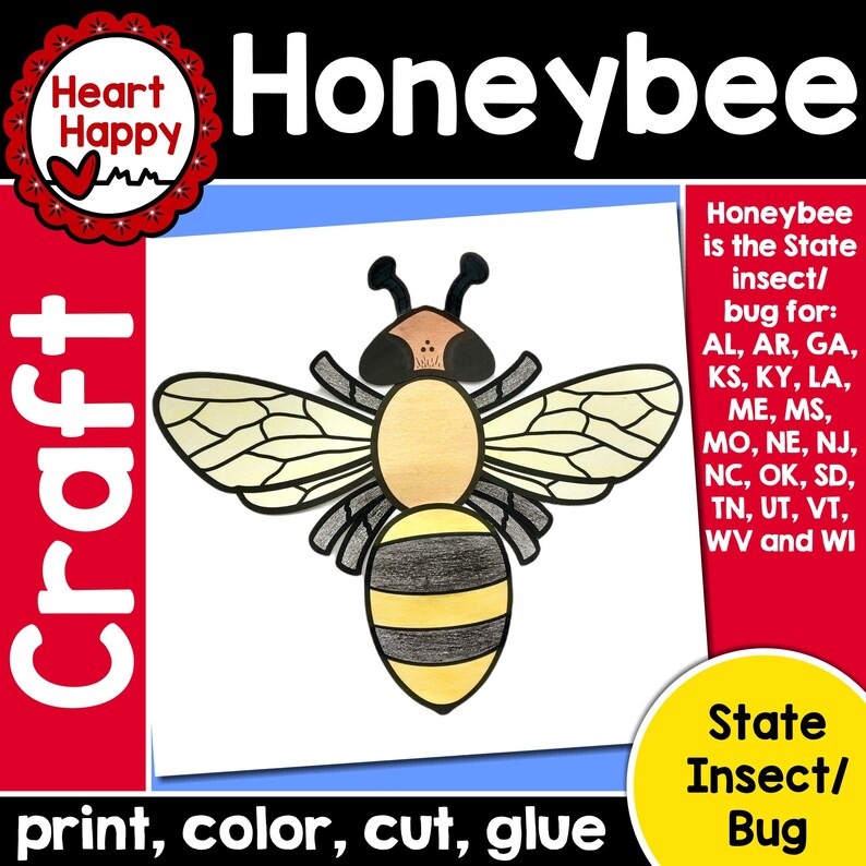Printable Kids Honeybee Craft Template Bug Craft Insect - Etsy