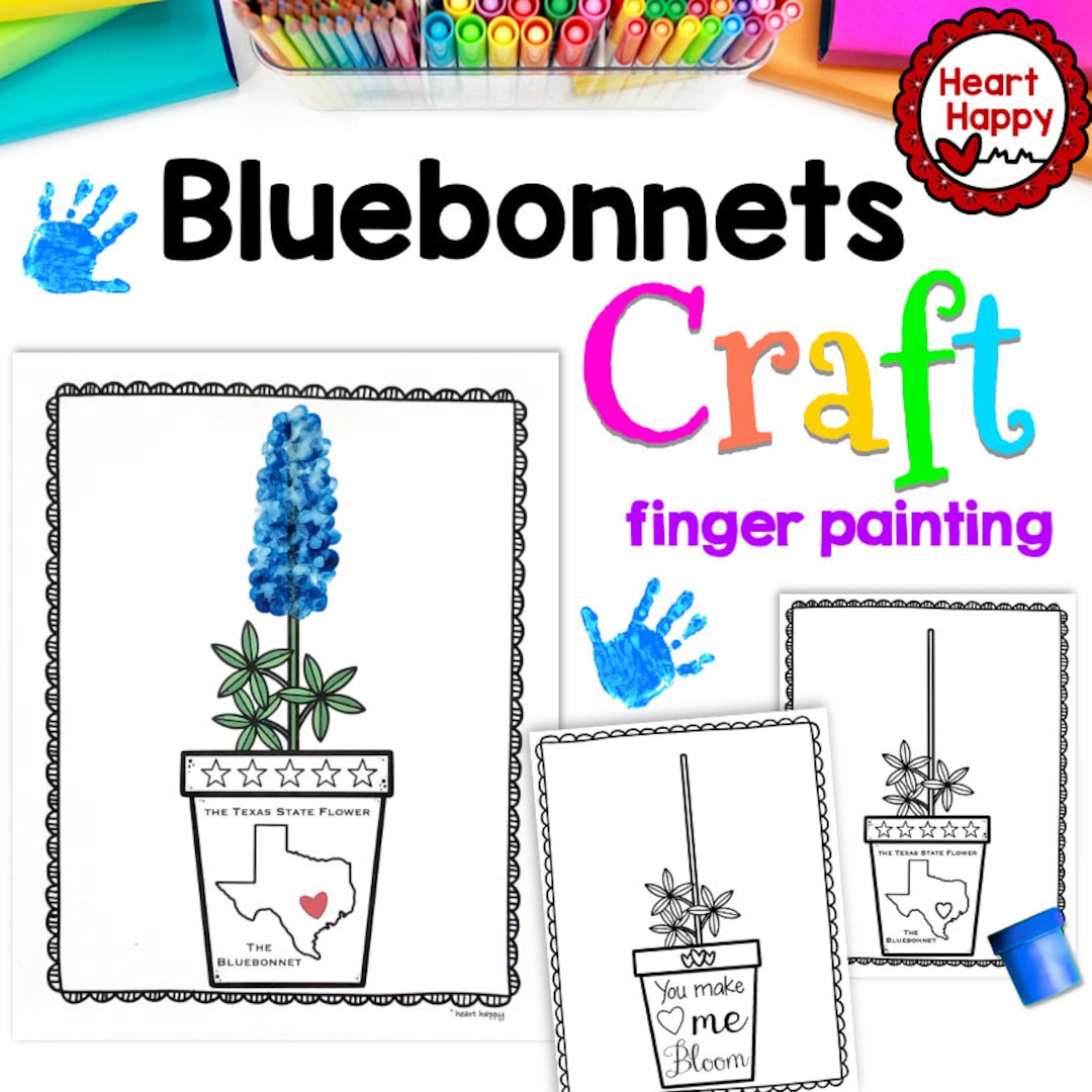 Bluebonnet Craft, Kids Printable Craft Template, Texas Craft, Finger ...
