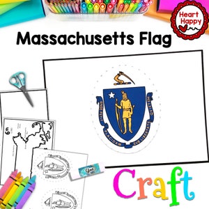 Massachusetts Flag Craft, Kids Printable Craft Template, Massachusetts ...