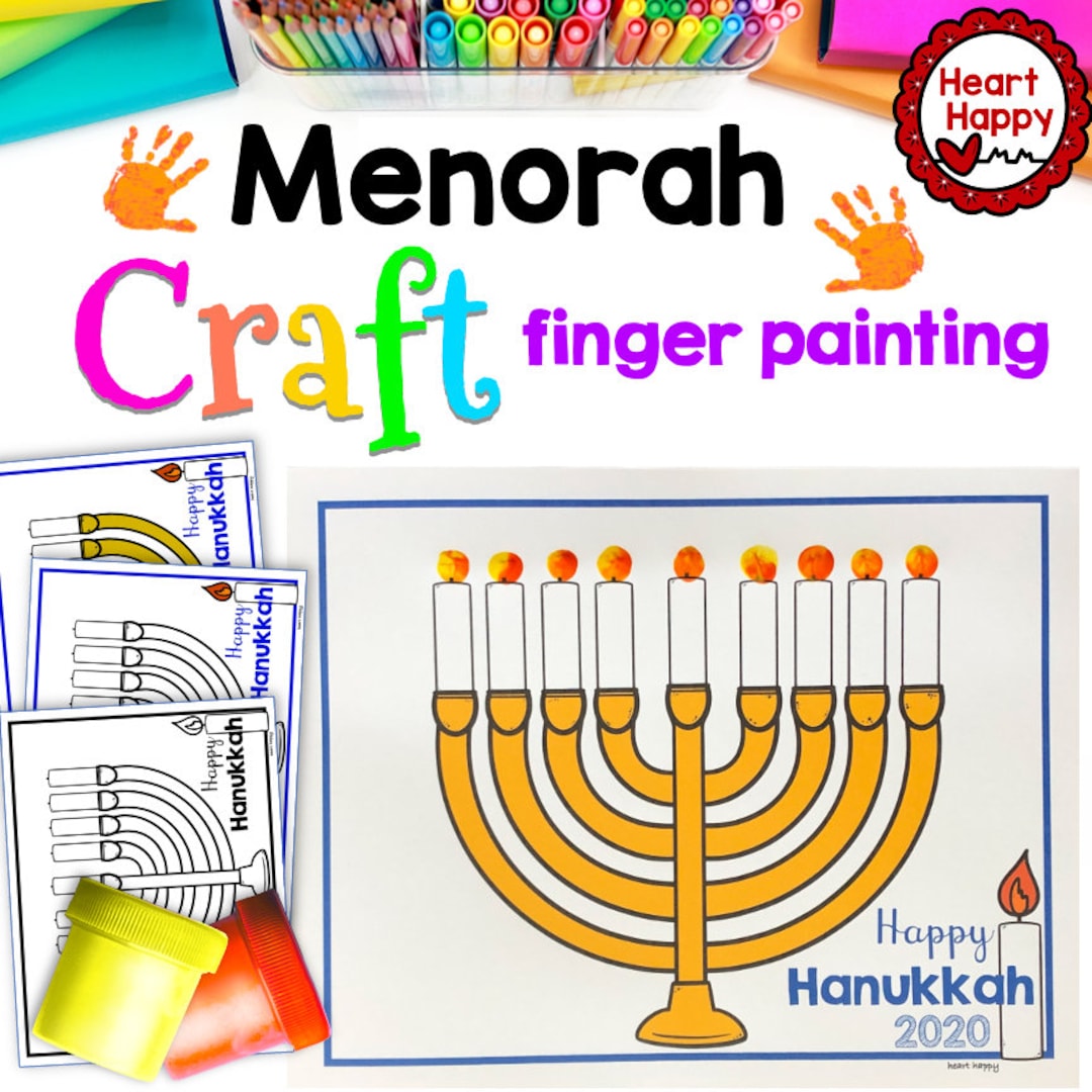 Hanukkah Kids Printable Craft Template, Menorah Craft, Fingerpainting ...