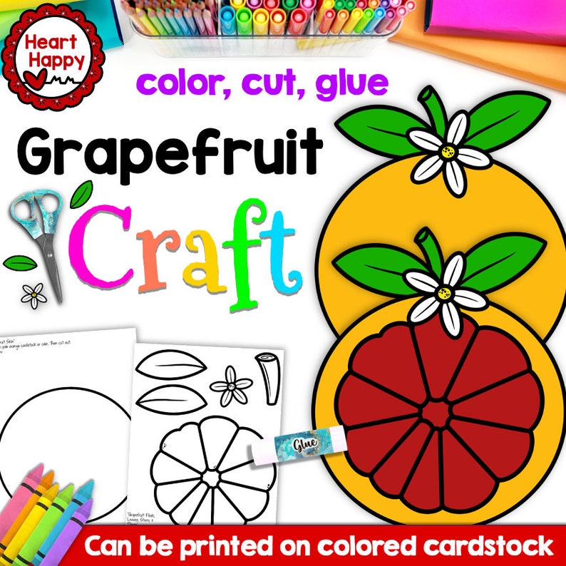 Grapefruit Craft, Kids Printable Craft Template, Fruit Craft, Nutrition ...