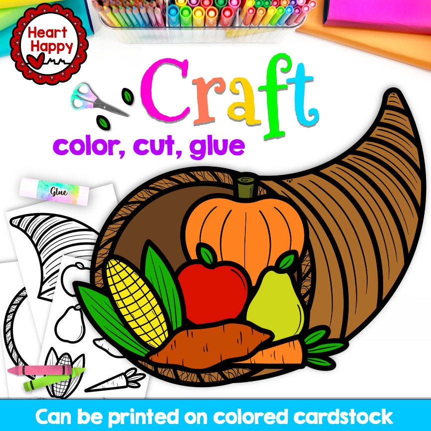 Fall Harvest Cornucopia, Kids Printable Craft Template, Fall/autumn ...