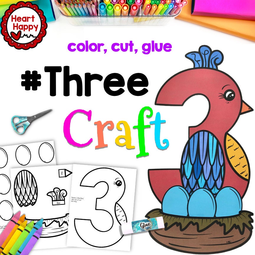 Number Three Craft, Kids Printable Craft Template, Number Recognition ...