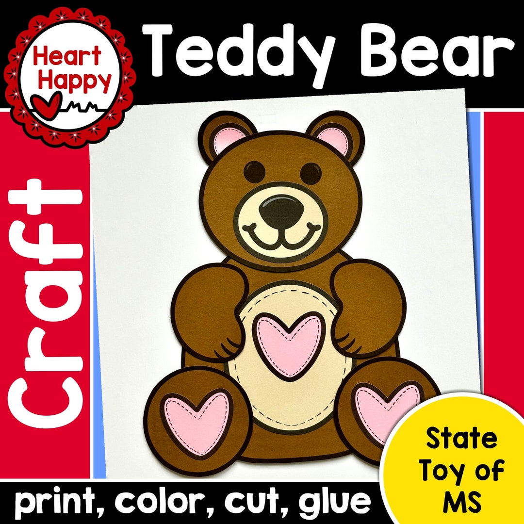 Teddy Bear Kids Printable Craft Template Valentine's - Etsy