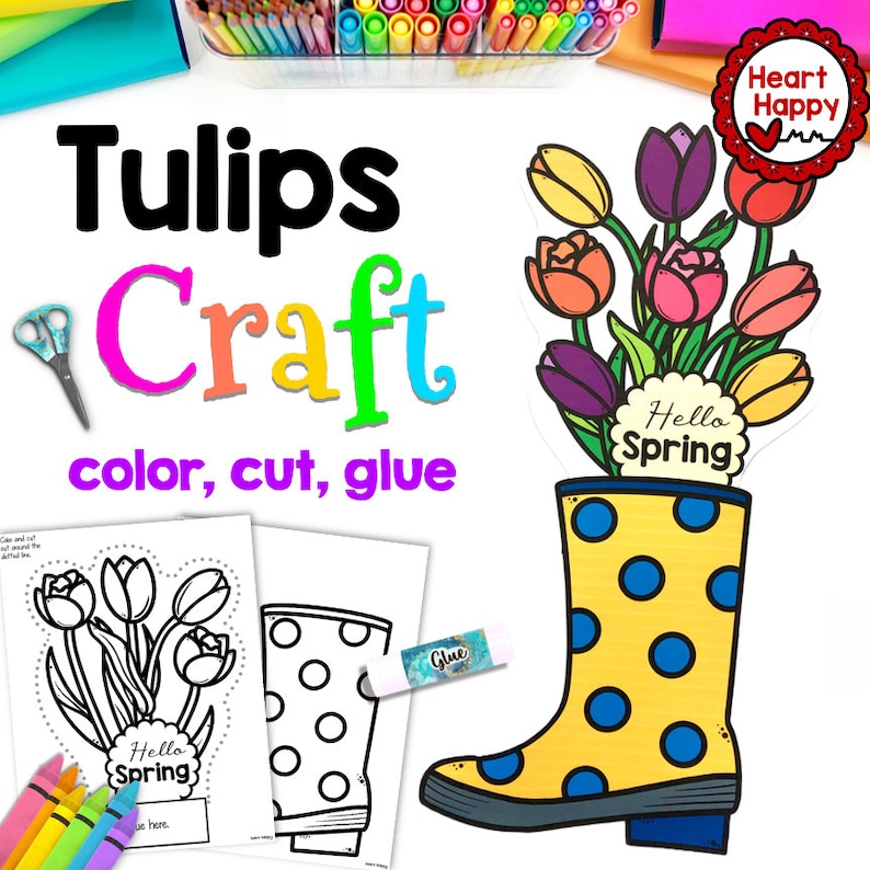 Printable Kids Tulips in Rain Boots Craft Template, Garden Craft ...