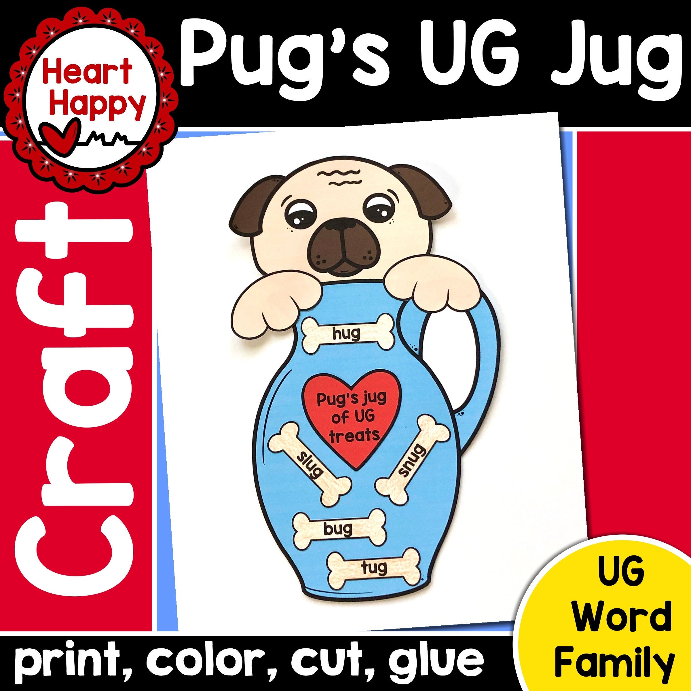 Pug's Jug of UG Short U Craft UG Word Family Craft - Etsy UK